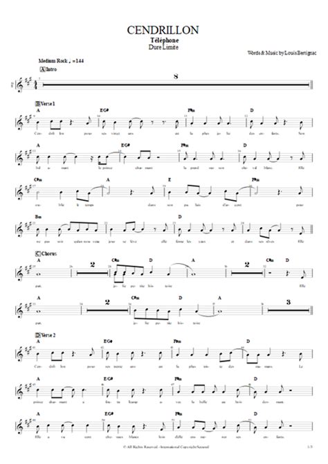 Tablature Cendrillon De Telephone Guitar Pro Guitares Et Piste D