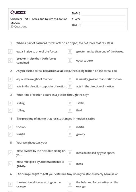 Forces And Newtons Laws Of Motion Worksheets For Th Year On
