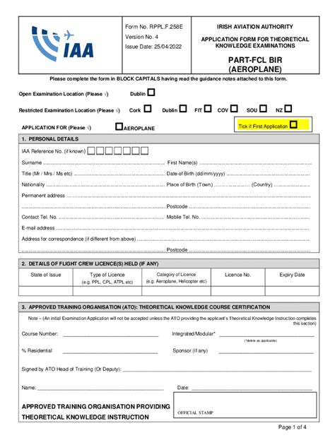 Fillable Online Application Form For PART FCL BIR Examination Fax Email