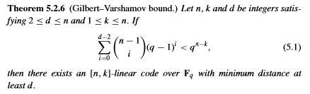 Coding Theory Gilbert Varshamov Bound Mathematics Stack Exchange