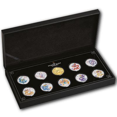 Australien 5 AUD Lunar III Drache 10 Coin Set 10 1 2 Oz Silber