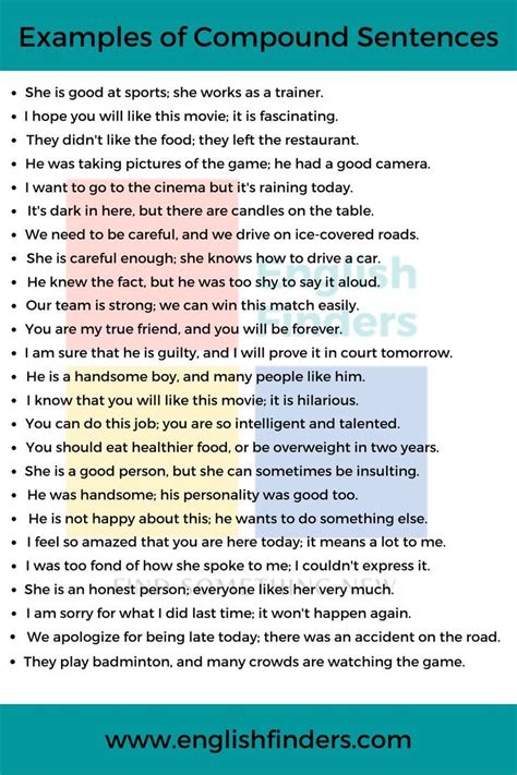 50 Examples Of Compound Sentences Compound Sentences Examples Of