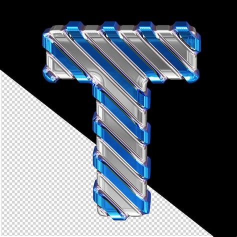 Símbolo plateado con correas diagonales azules letra t Archivo PSD