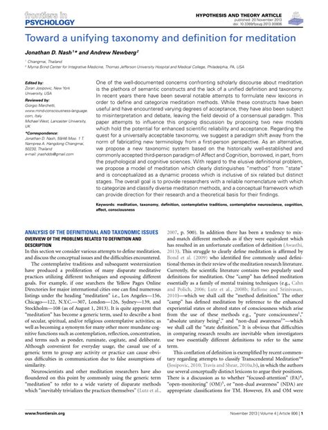 pdf toward a unifying taxonomy and definition for meditation