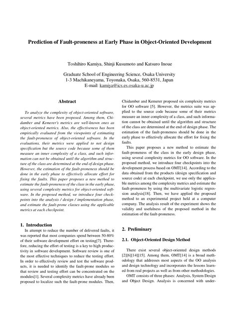 pdf prediction of fault proneness at early phase in object oriented development