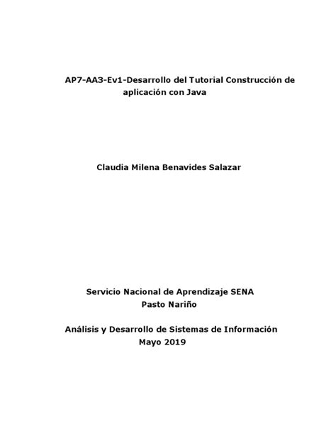 ap7 aa3 ev1 desarrollo del tutorial construcción de aplicación con java pdf java lenguaje