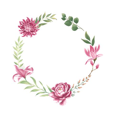 Coroa De Flores Em Aquarela Disposta Em Círculo PNG Flor Flores Em