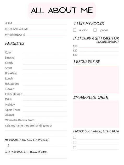 All About Me Co worker Questions CANVA Template Etsy Личные