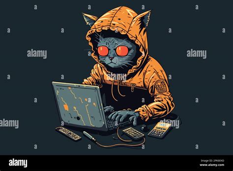 Cat Hacker Vector Illustration Stock Vector Image Art Alamy