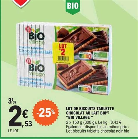 Promo Lot De Biscuits Tablette Chocolat Au Lait Bio Bio Village Chez