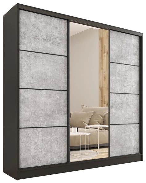 Pojemna Szafa Z Lustrem 180 Cm LOFT Beton Mat Sklep BroMARKT Pl
