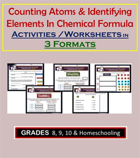 Counting Atoms Identifying Elements In Chemical Formula Activities