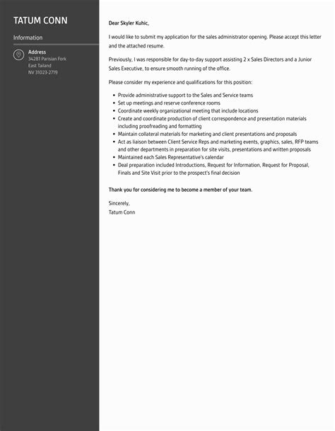 Sales Administrator Cover Letter Velvet Jobs