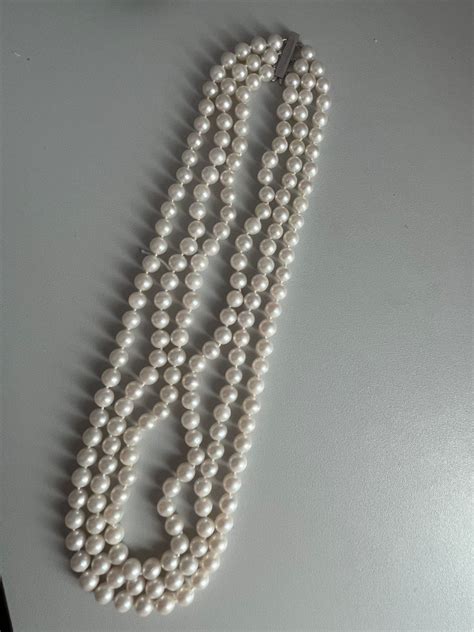 Proantic 5024 Collier 3 Rangs Perles En Chute Fermoir Or Gris