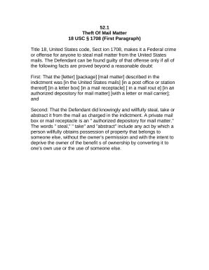 Jury Instruction Theft Of Mail Matter Doc Template Pdffiller
