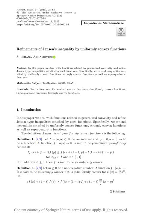 refinements of jensen s inequality by uniformly convex functions
