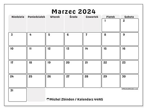 Kalendarz Marzec 2024 Do Druku 45NS Michel Zbinden PL