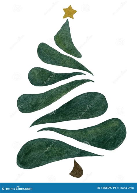 Watercolor Christmas Tree Isolated On White Background Abstract