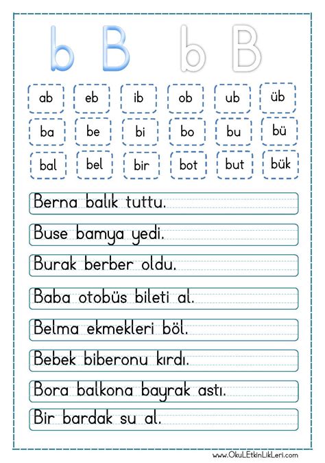 b Sesi Hece ve Cümle Okuma Metni Seyit Ahmet Uzun Eğitime Yeni