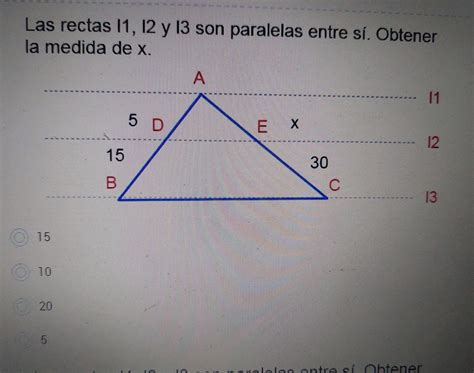 Las rectas l1 l2 y l3 son paralelas entre sí Obtener la medida de x