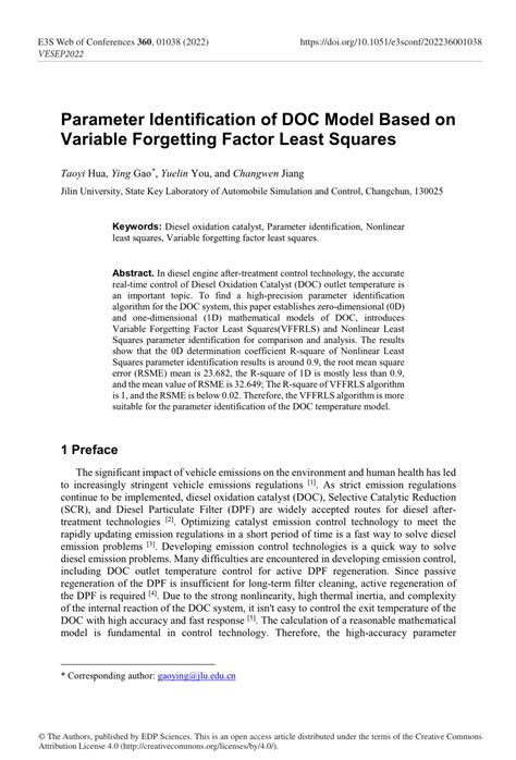 pdf parameter identification of doc model based on variable forgetting factor least squares