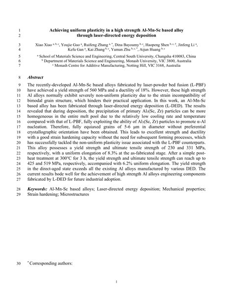 pdf achieving uniform plasticity in a high strength al mn sc based alloy through laser