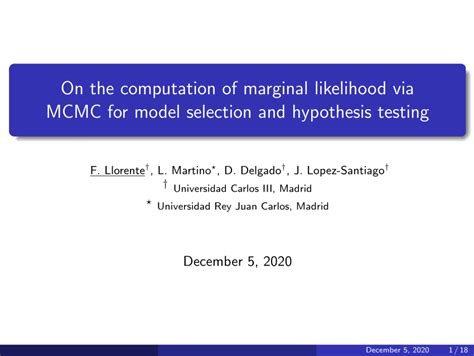 pdf on the computation of marginal likelihood via mcmc for model selection and hypothesis testing