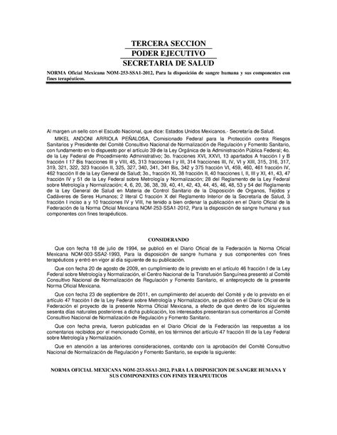NOM 253 SSA1 2012 Sangre Humana TERCERA SECCION PODER EJECUTIVO