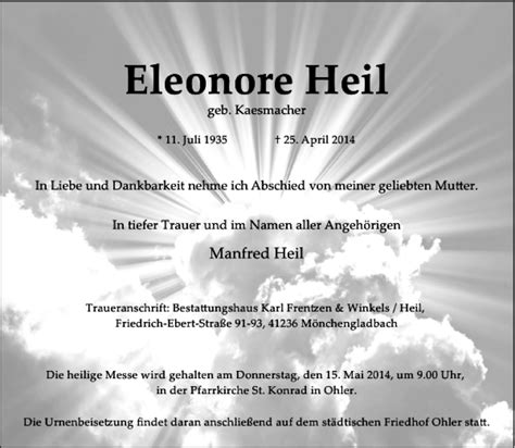 Alle Traueranzeigen für Eleonore Heil trauer rp online de