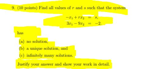 solved 9 10 points find all values of r and s such that
