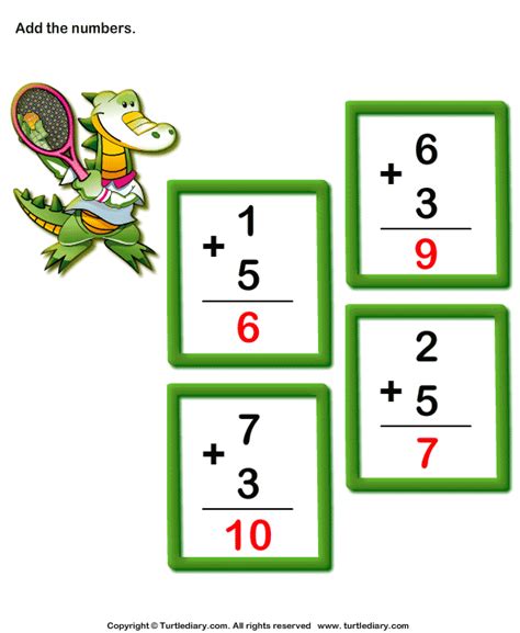 add one digit numbers sums up to ten worksheet turtle diary