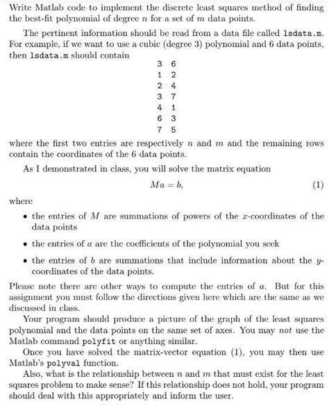 solved 6 write matlab code to implement the discrete least