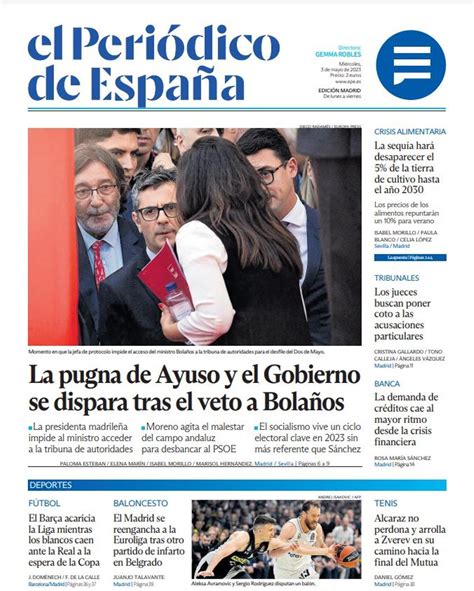 Portada De El Peri Dico De Espa A Del Mi Rcoles De Mayo Del El