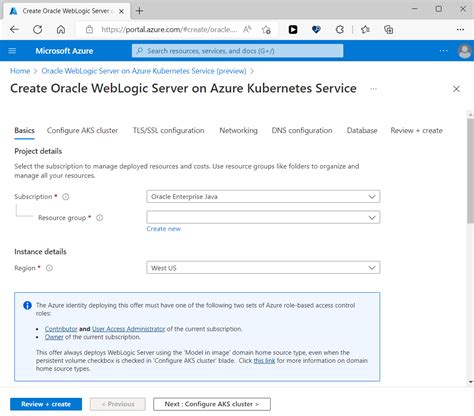 inicio rápido implementación de weblogic server en azure kubernetes service mediante el azure