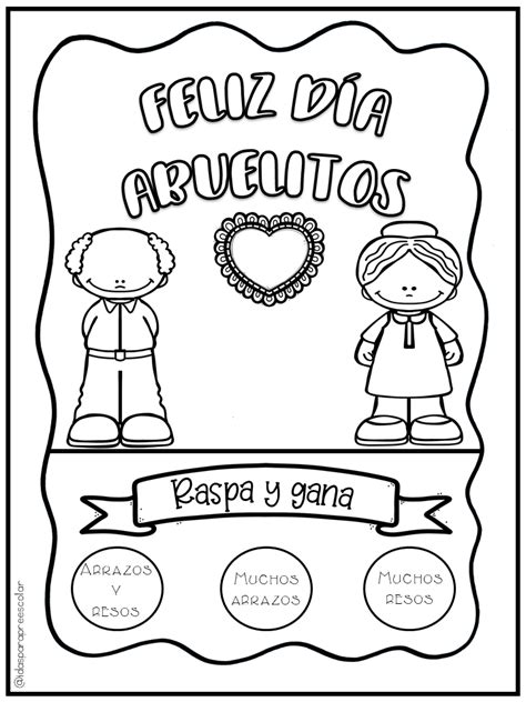 DÍA DE LOS ABUELOS TARJETAS RASCA Y GANA Y DIBUJOS PARA COLOREAR