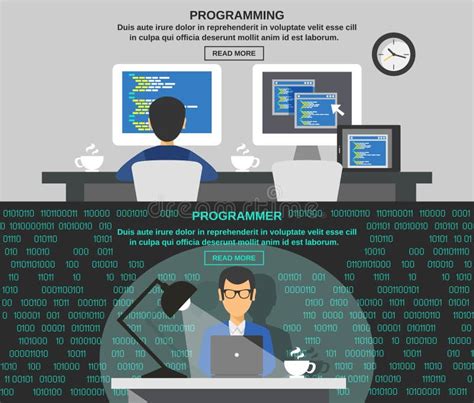 Hacker Programmer Isometric Banners Stock Vector Illustration Of