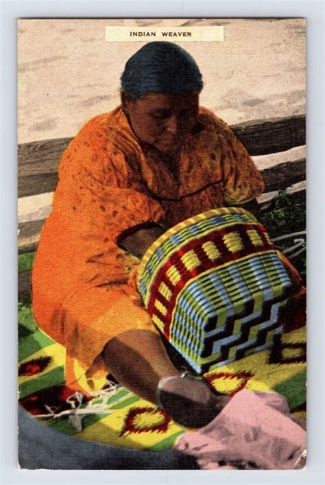 Postcard Native American Indian Basket Weaving S Unposted Linen