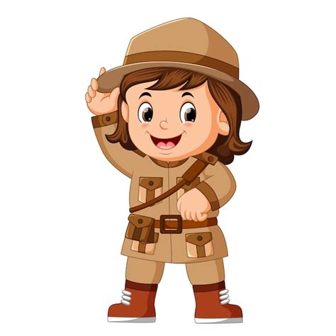 Niña exploradora de dibujos animados Vector Premium