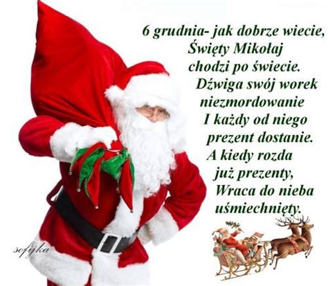 Mikołaj z worem prezentów 6 grudnia Życzenia na GifyAgusi pl