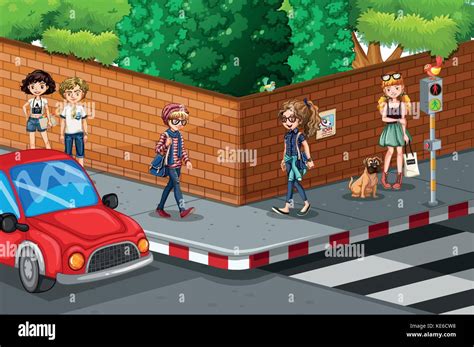 People Walking On The Pavement Illustration Stock Vector Image Art