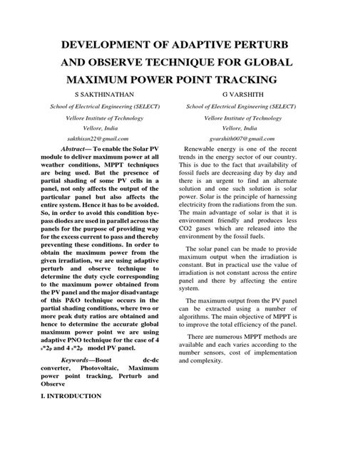 development of adaptive perturb and observe technique for global maximum power point tracking