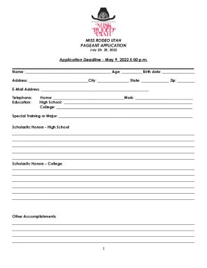 Fillable Online PAGEANT APPLICATION Fax Email Print PdfFiller