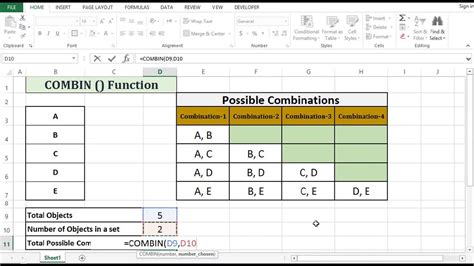 combin function in excel 2013 calculate combinations and permutations youtube youtube