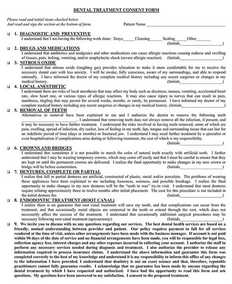 Printable Dental Treatment Consent Form