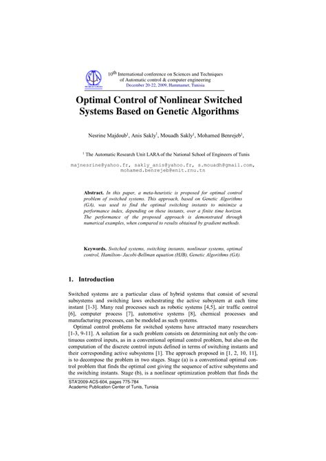 pdf optimal control of nonlinear switched systems based on genetic algorithms