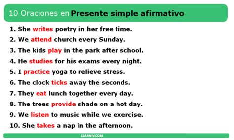 Ejemplos De Oraciones Afirmativas En Presente Simple En Ingl S The
