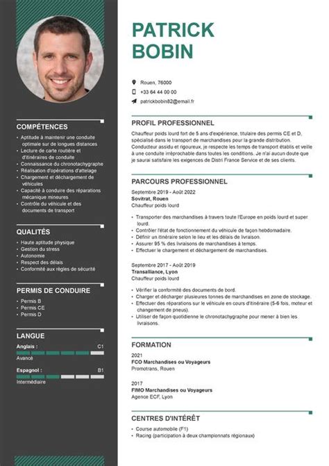 Cv Chauffeur Poids Lourd Mod Le Conducteur Routier