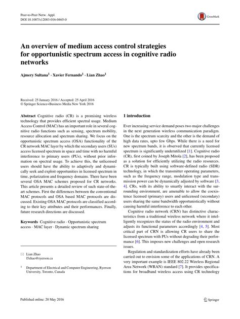pdf an overview of medium access control strategies for opportunistic spectrum access in