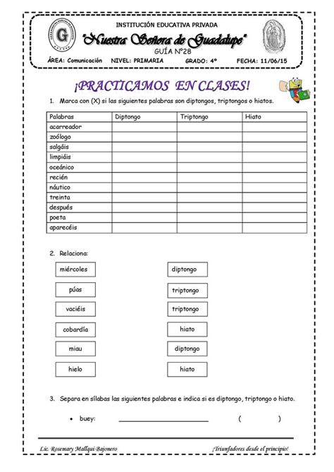 Guía De Diptongos Palabras diptongo Diptongo Actividades de la biblia