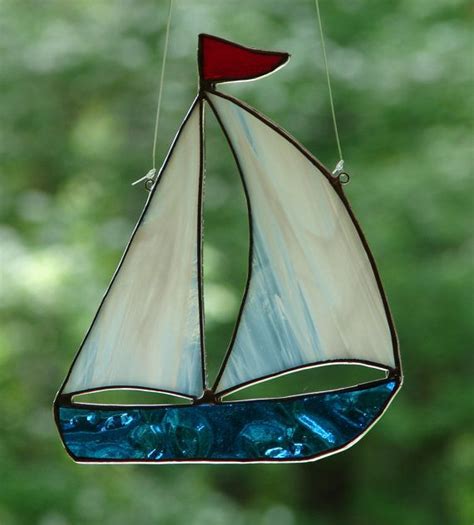 Stained Glass By The Sea Sailboat Sun Catcher Etsy Comment Peindre